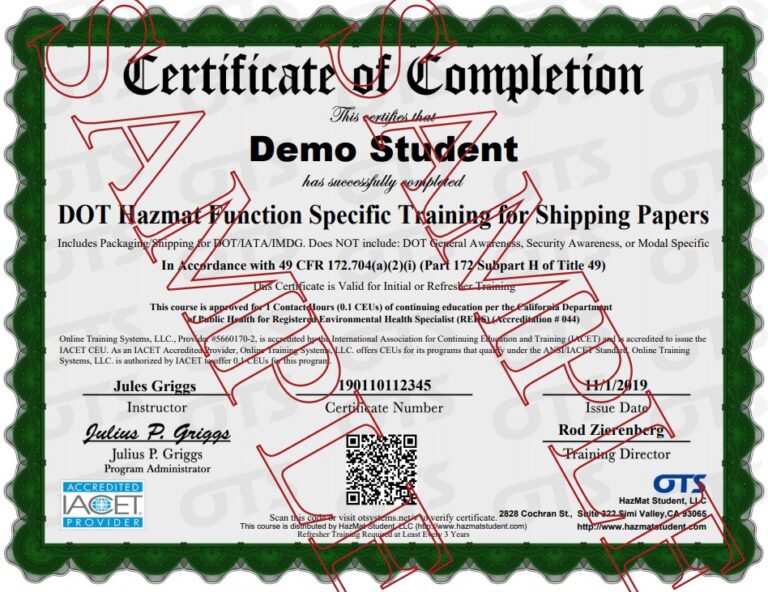 DOT HazMat Shipping Papers Training Online – Only $49.95