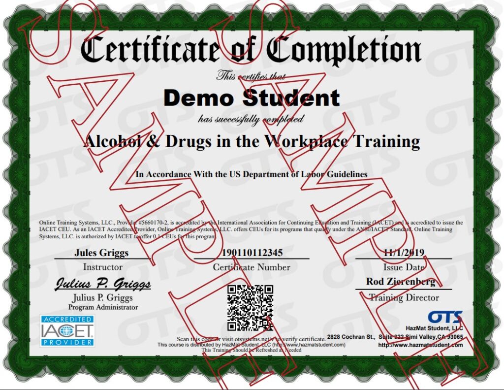 Drug-Free Workplace Training Online - $19.95